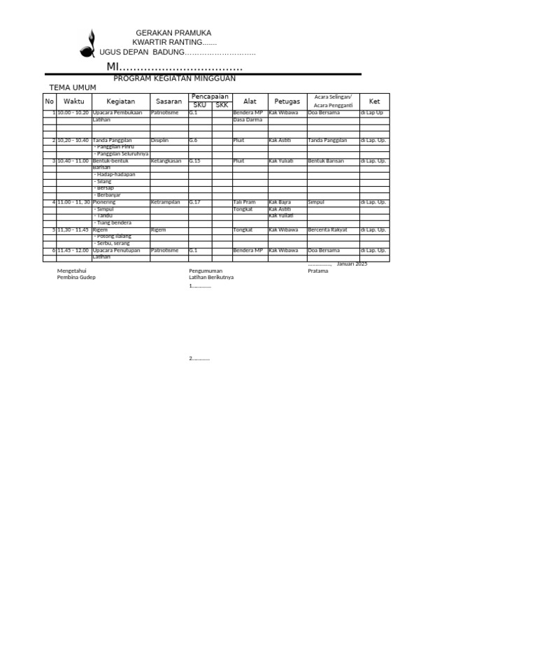 Contoh Program Acara Mingguan Si Galang | PDF