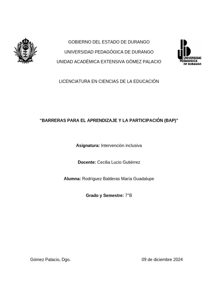 Barreras para El Aprendizaje y La Participación (Bap) | PDF | Aprendizaje | Enseñando