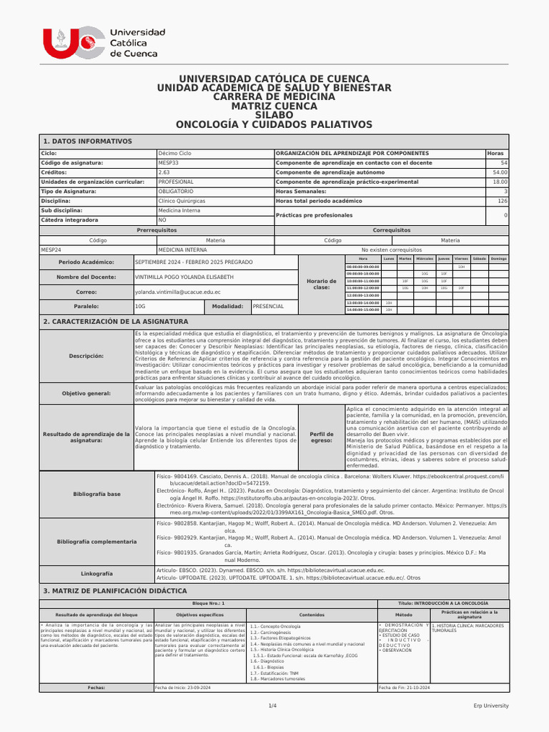 SILABO ONCO | PDF | Oncología | Cáncer