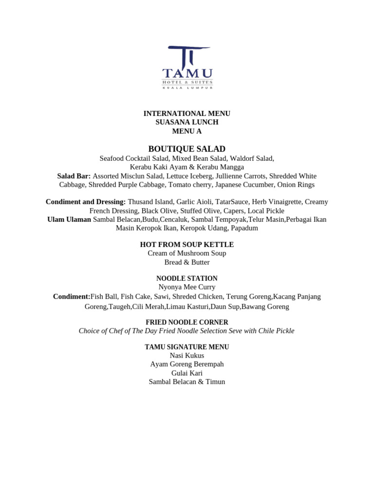 SUASANA LUNCH MENU | PDF | Salad | Pickling