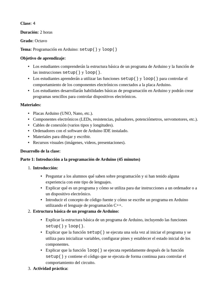 Clase 7 Programación En Arduino Setup Y Loop Pdf Programa De Computadora Programación