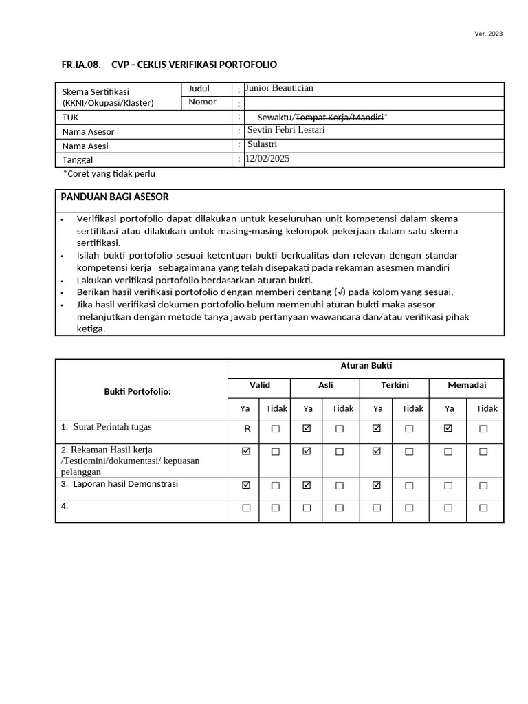 FR - IA.08. Ceklis Verifikasi Portofolio | PDF