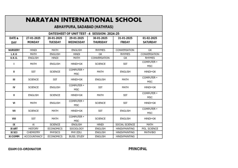 Ut 4 Session 24-25 Datesheet | PDF