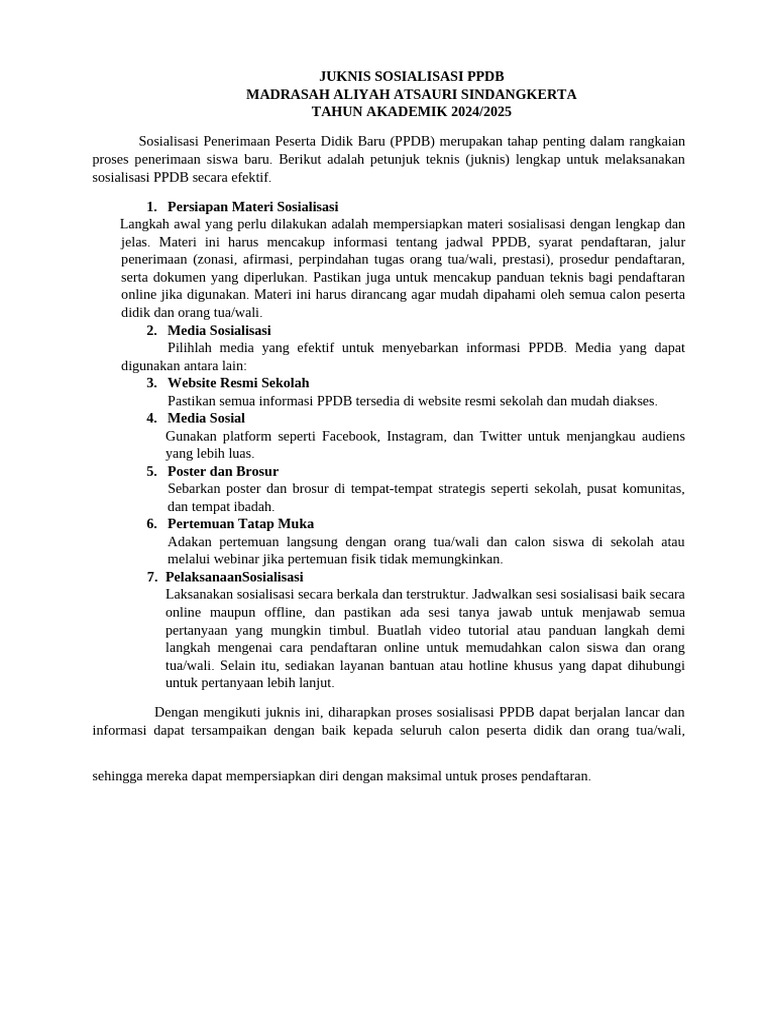 JUKNIS SOSIALISASI PPDB DAN MATSAMA | PDF