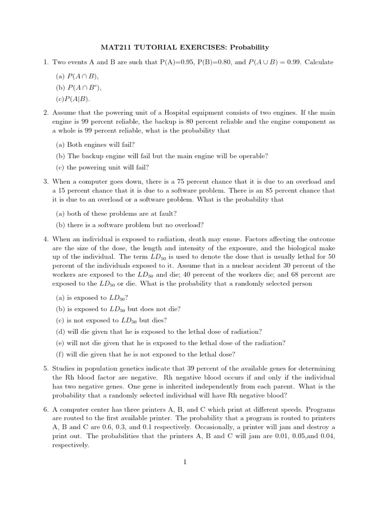 Probability Exercises for Students | PDF | Absorbed Dose