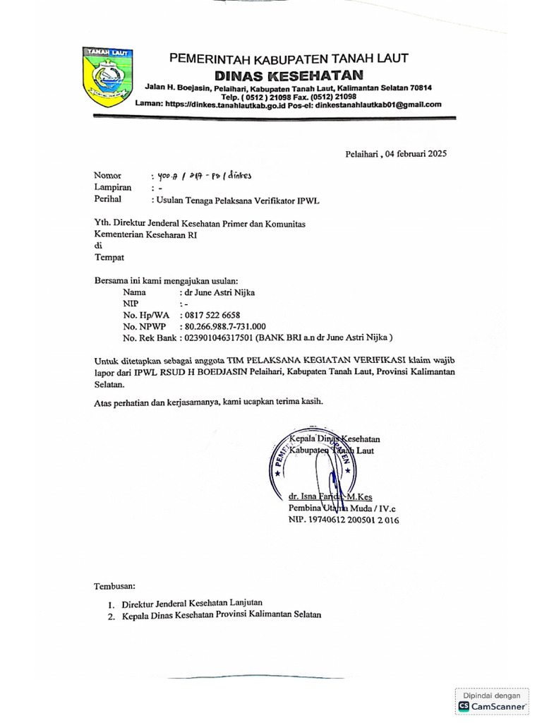Usulan verifikator IPWL RSUD boedjasin t | PDF