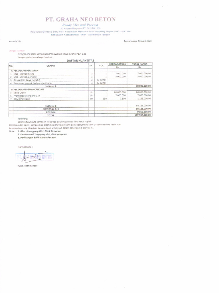 Penawaran Crane P&H 325 | PDF