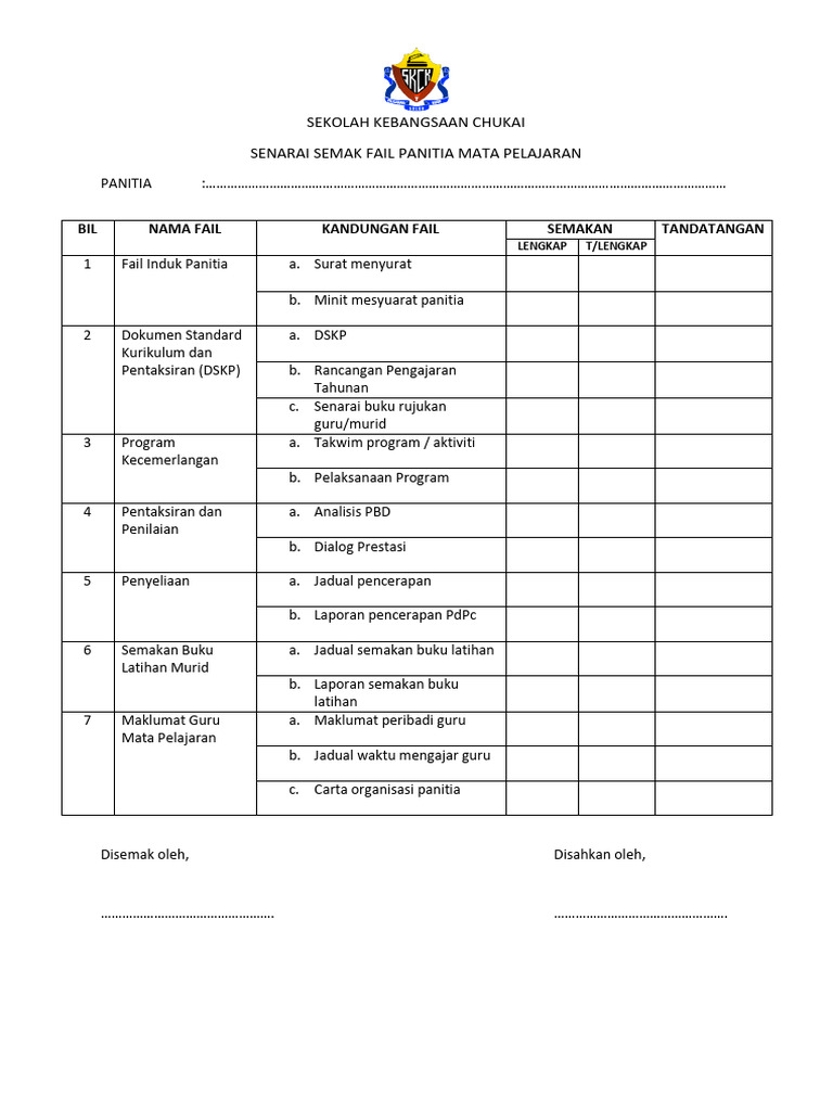 Senarai Semak Fail Panitia | PDF