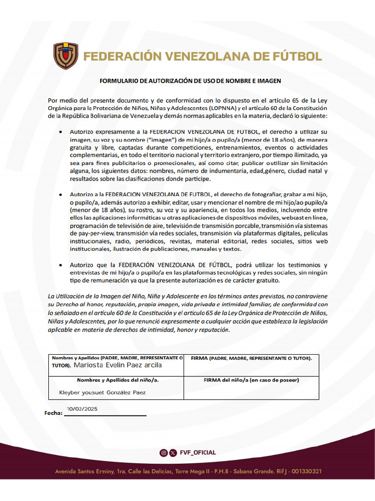 Formulario de AutorizaciÓn de Uso de Nombre e Imagen (2) - 2 | PDF