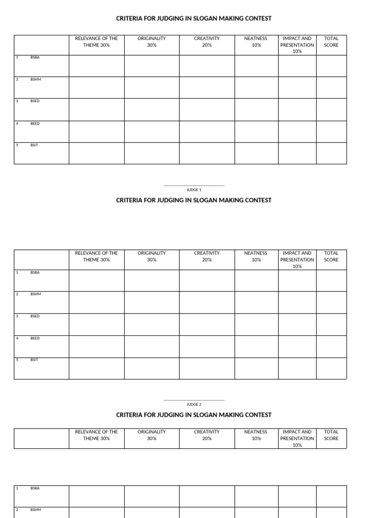 Slogan Contest Judging Criteria | PDF