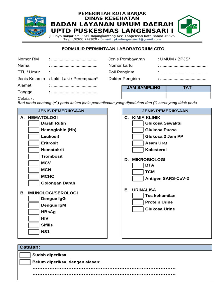 Form Permintaan Lab Cito | PDF