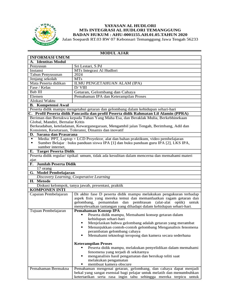 Modul IPA: Getaran, Gelombang, Cahaya | PDF