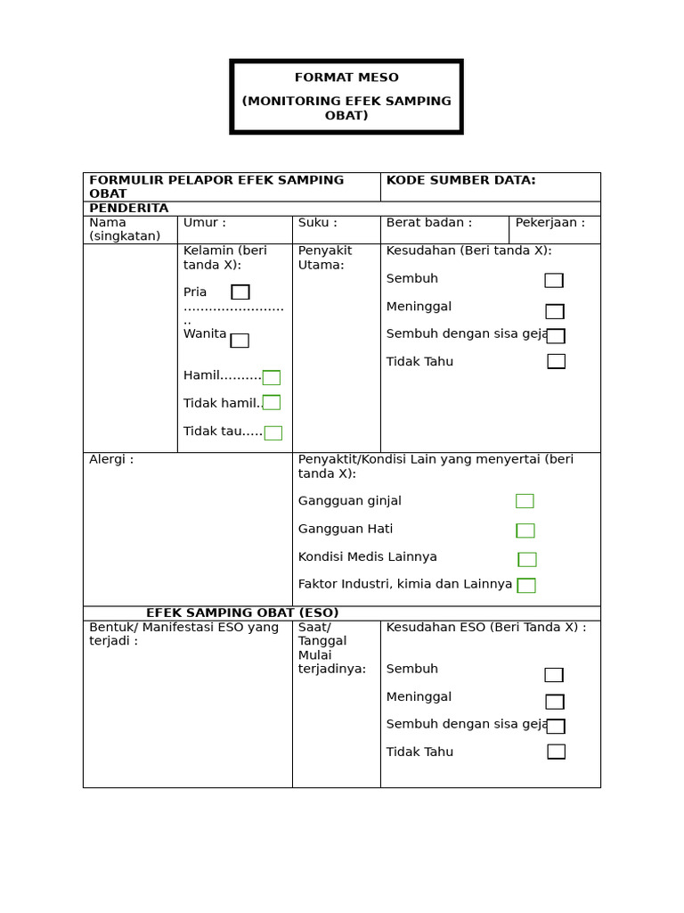 Formulir Pelapor Efek Samping Obat | PDF