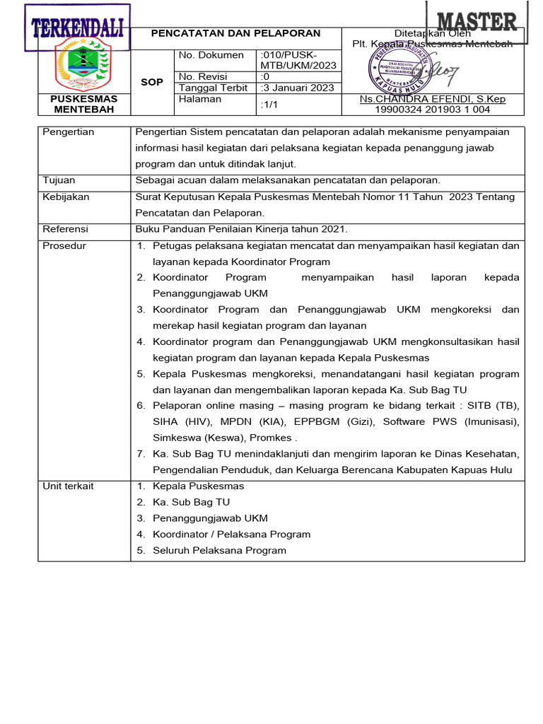 Sop Pencatatan Dan Pelaporan | PDF
