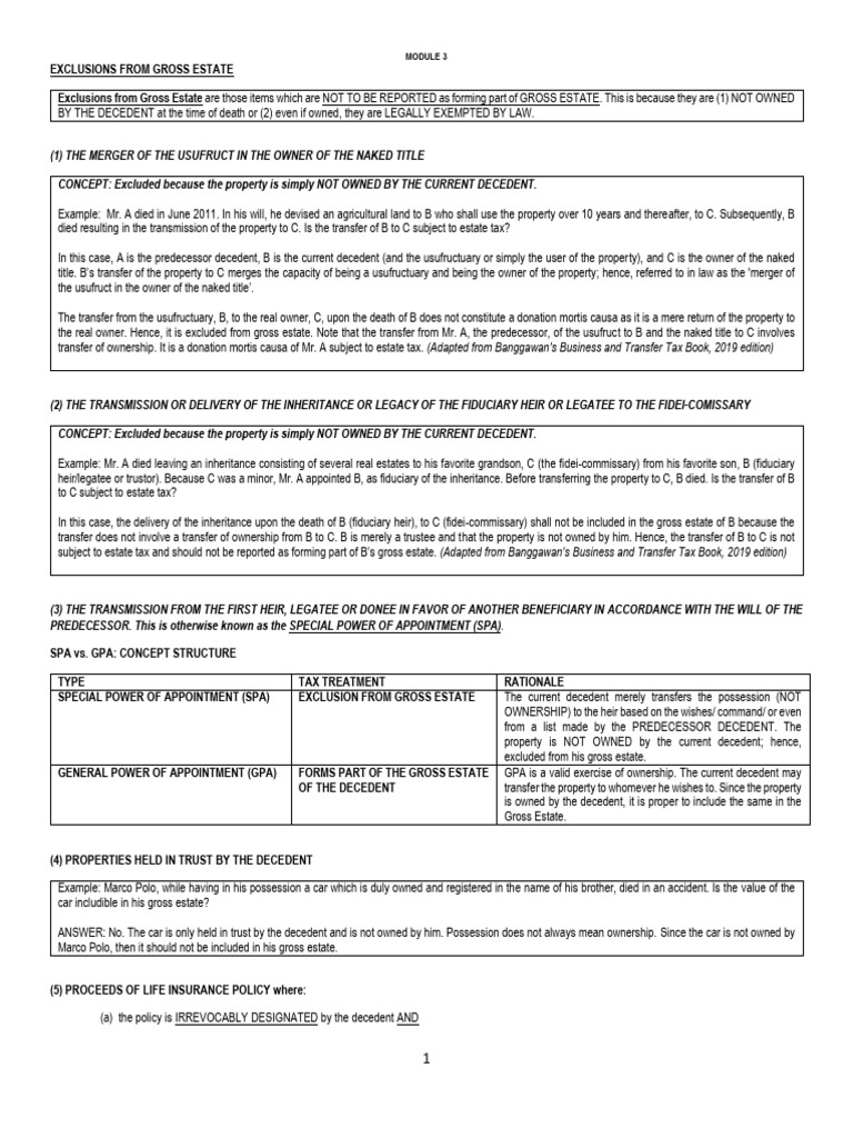 Exclusions from Gross Estate Explained | PDF | Estate Tax In The United ...