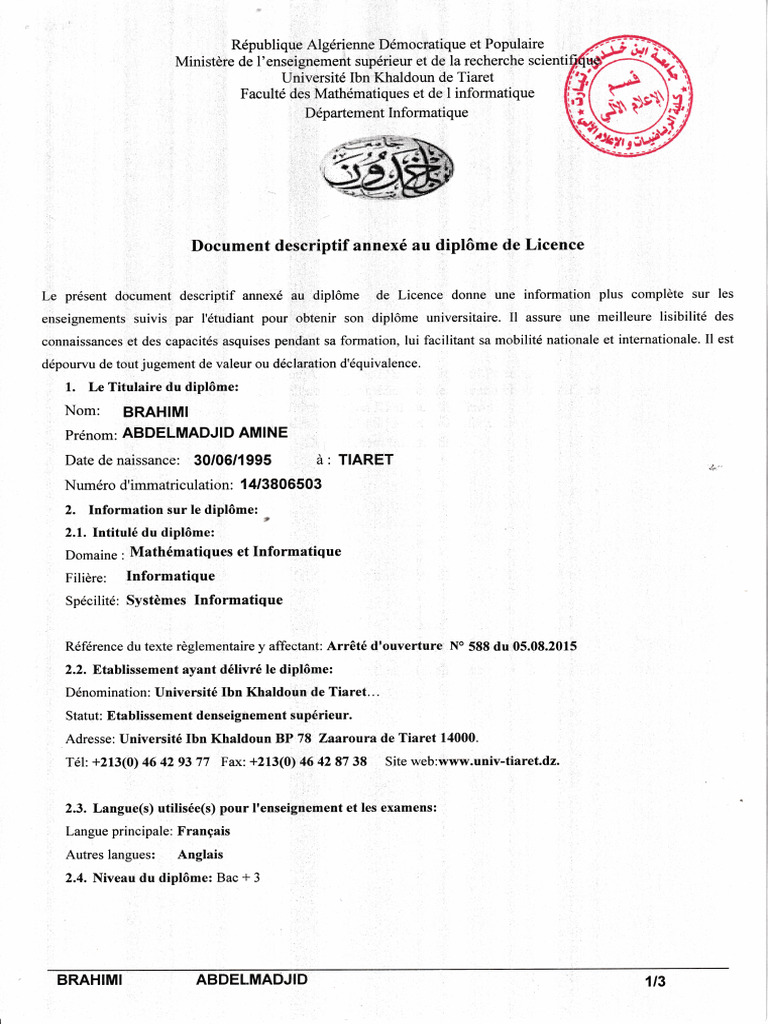 L_annexé de diplôme de Licence | PDF