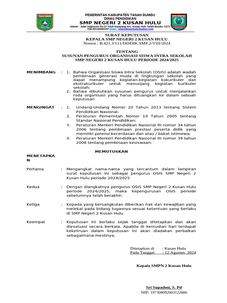 SK Pengurus Osis | PDF