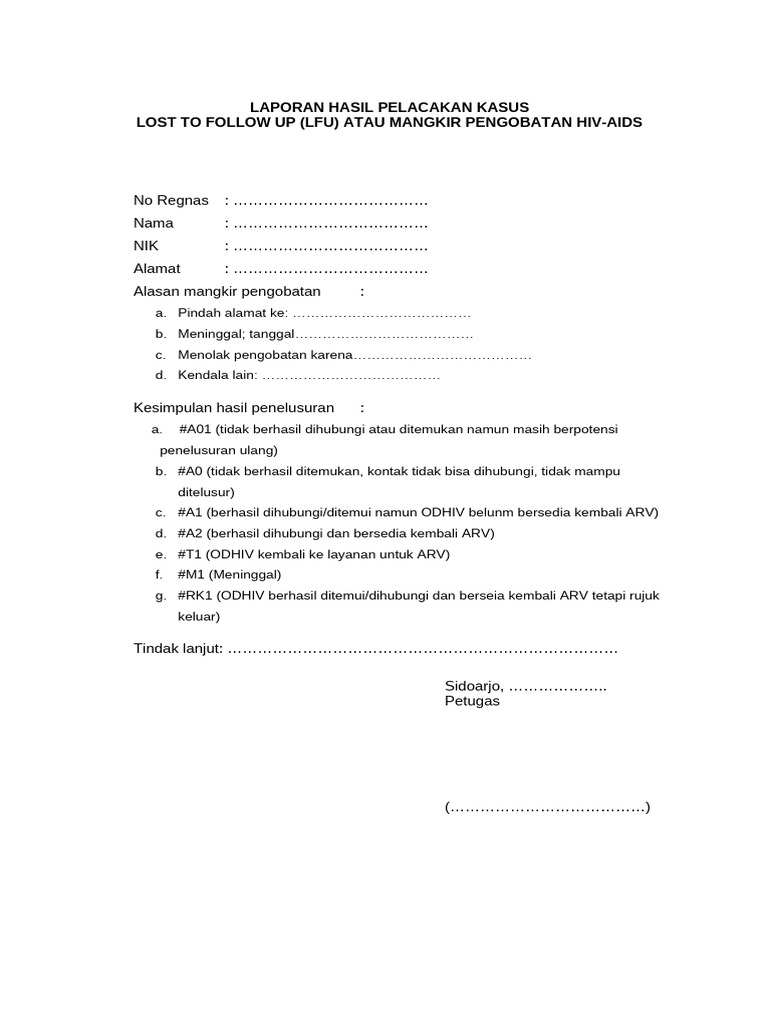 LAPORAN HASIL PELACAKAN KASUS LFU atau belum ARV | PDF