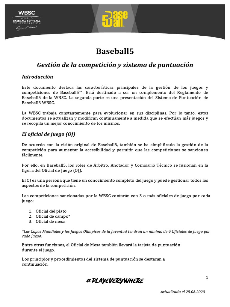 Baseball5: Gestión de La Competición y Sistema de Puntuación | PDF ...