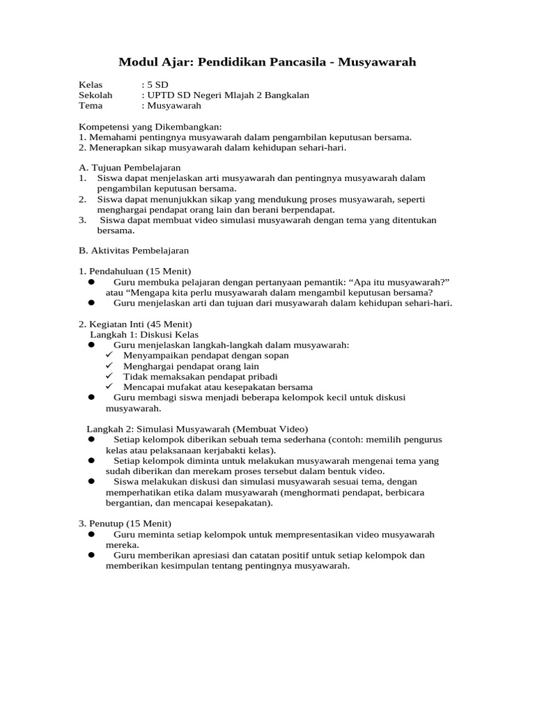 Modul Ajar p2 Musyawarah | PDF