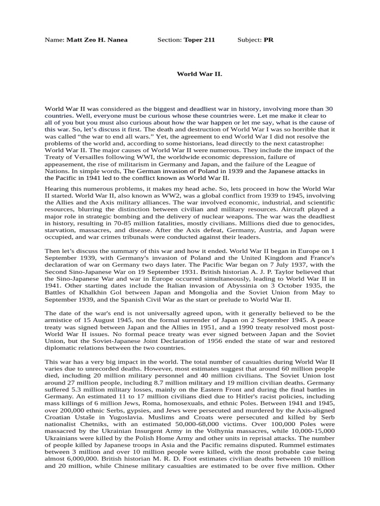 ww2 Speech | PDF | World War II | Nazi Germany