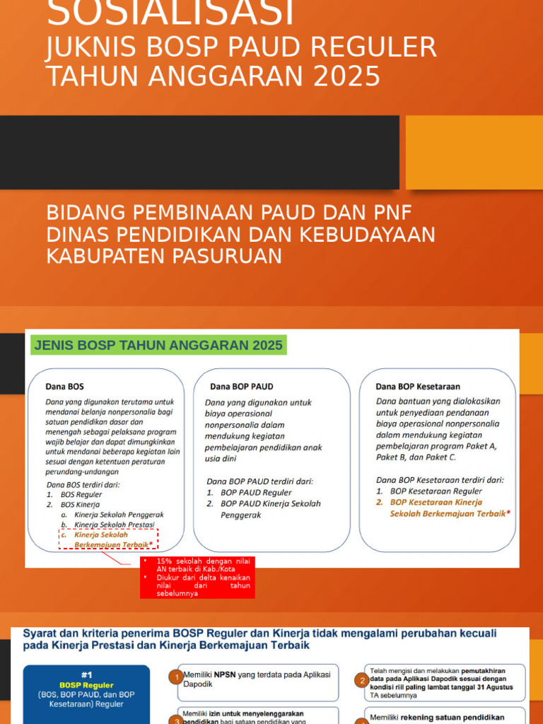 Sosialisasi Juknis BOP PAUD 2025 - 10 Februari 2025 | PDF