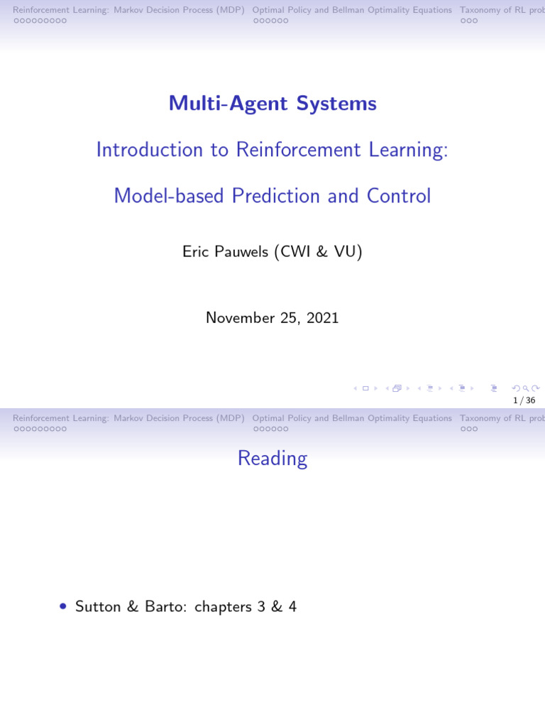 Slidedeck 6 MAS 2021 22 RL 2 MDP Model-Based | PDF | Applied Mathematics | Theoretical Computer ...