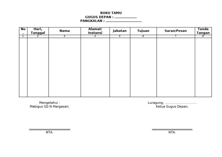 Contoh Format BUKU TAMU | PDF