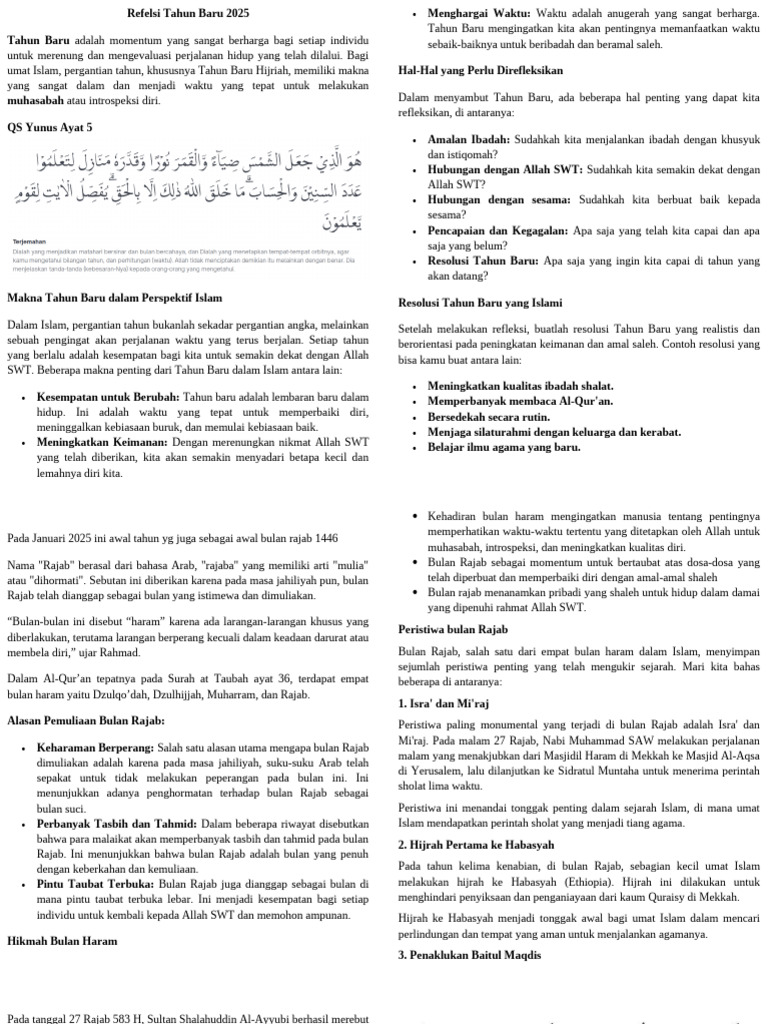 Refleksi & Makna Tahun Baru Islam | PDF