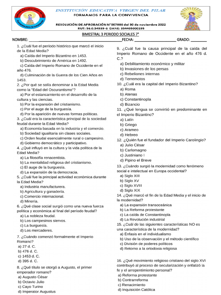 Bimestral 3 Periodo Grado 7 | PDF