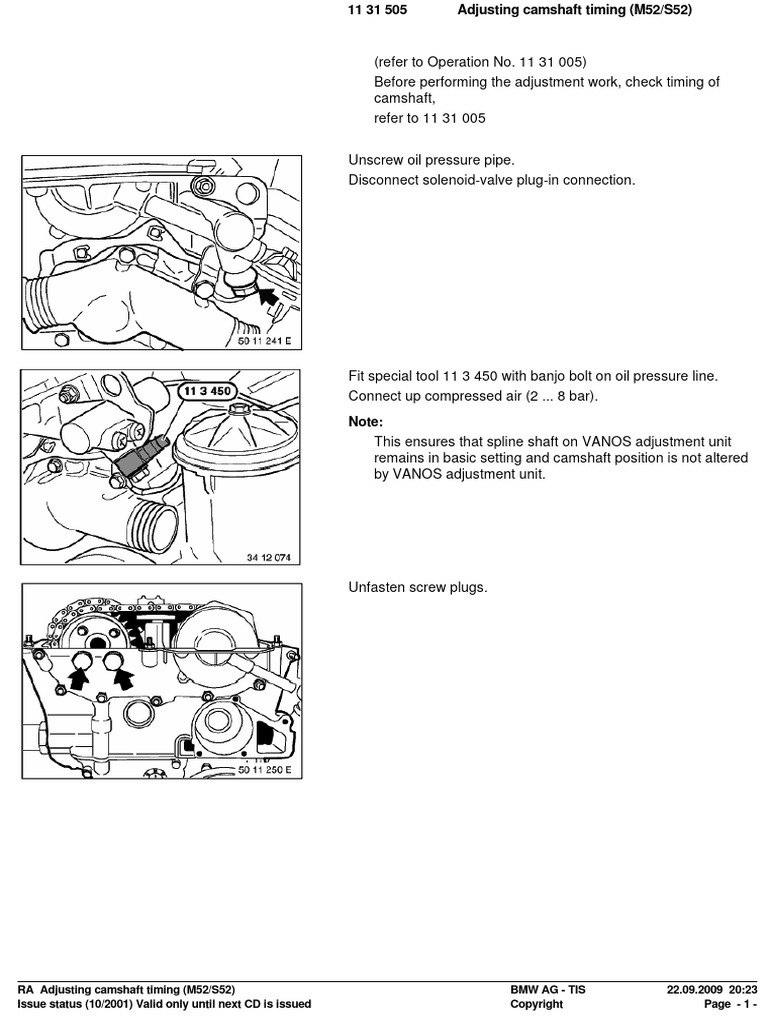 Adjusting Camshaft Timing (M52S52) | PDF | Vehicle Parts | Vehicle ...