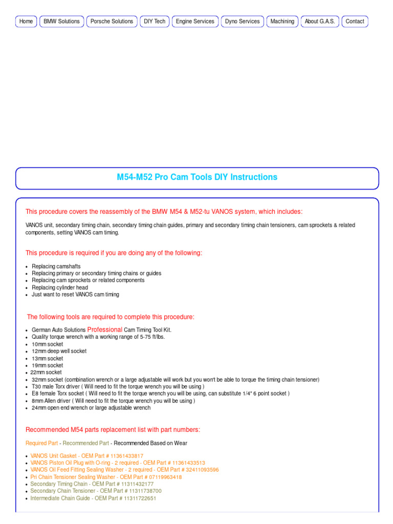 M54-M52 VANOS Reassembly Guide | PDF | Screw | Nut (Hardware)