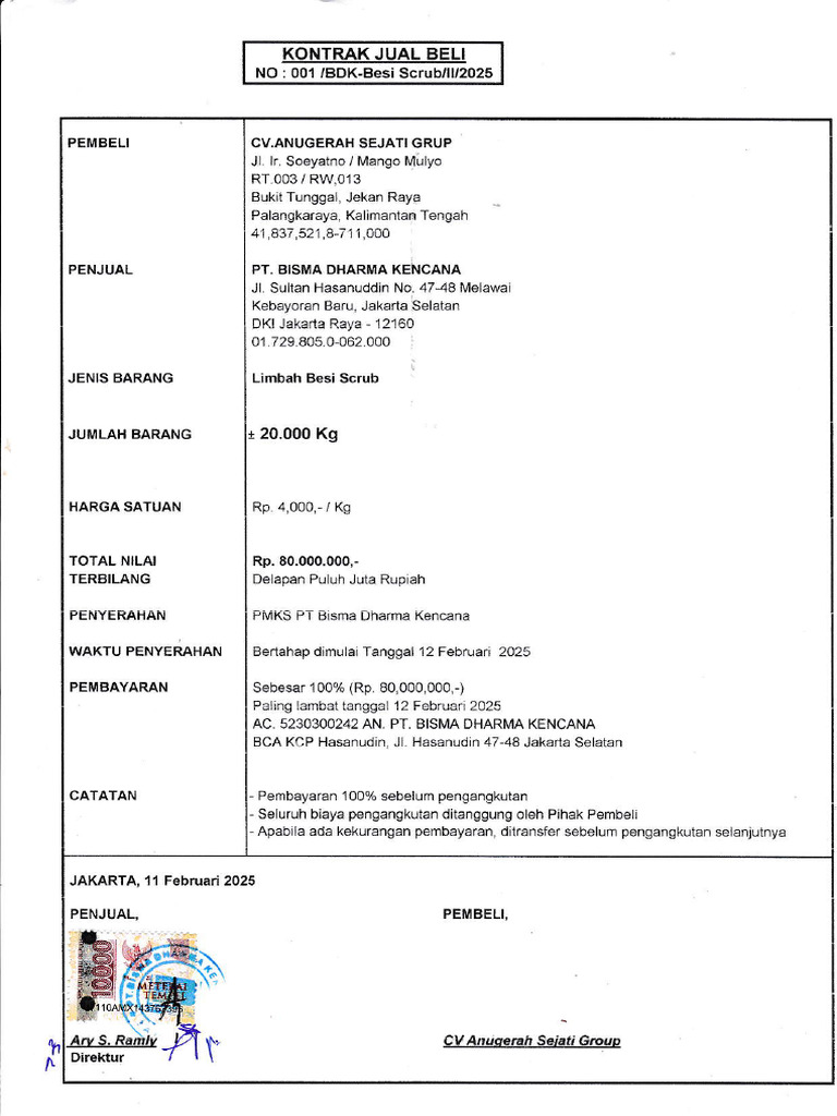 Kontrak 001 Log Anugrah 2025 | PDF