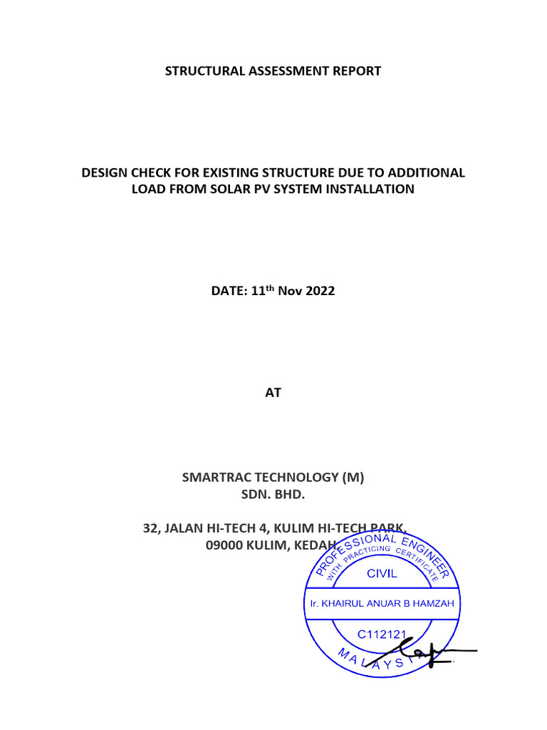 Solar Panel Calculation - Smartrac Technology Structure Load Report - Endorsed (A) - R1 | PDF ...