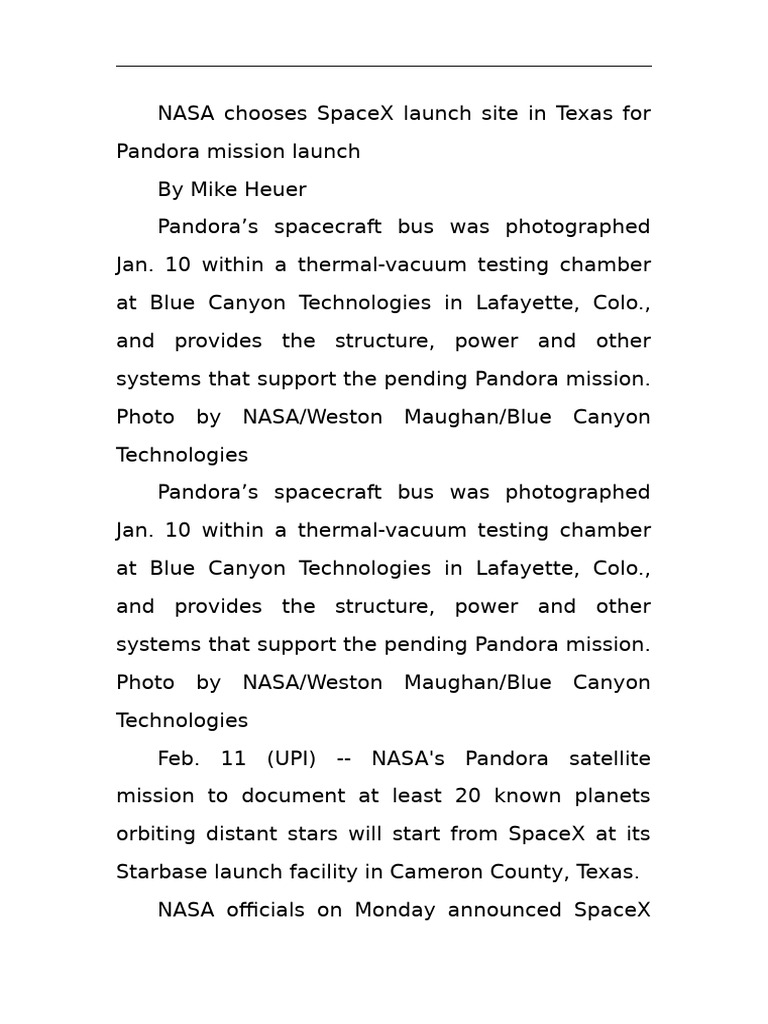 NASA Chooses SpaceX Launch Site in Texas For Pandora Mission Launch ...