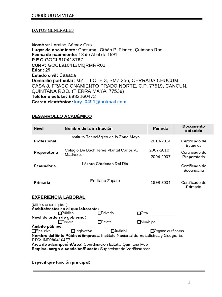 Curriculum Inegi Lore | PDF | México | Quintana Roo