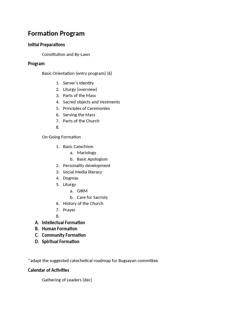 Formation Program for Church Servers | PDF