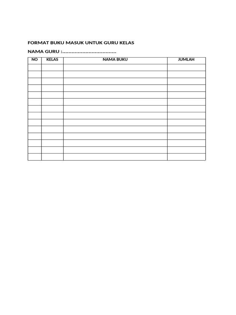 Format Buku Masuk Untuk Guru Kelas | PDF