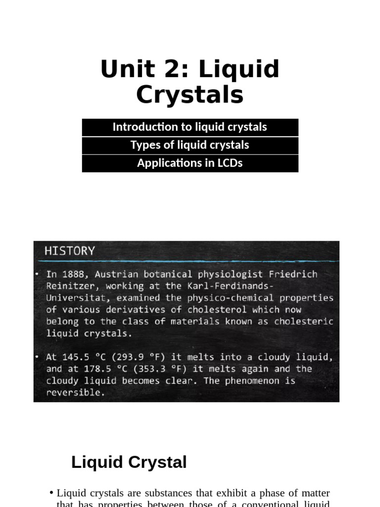 Liquid Crystals-UNIT 1 | PDF | Liquid Crystal | Condensed Matter Physics