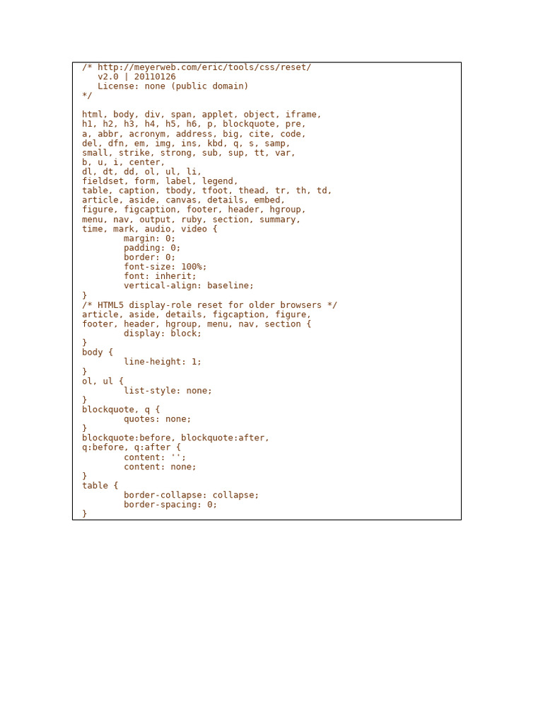 HTML5 CSS Reset Stylesheet | PDF