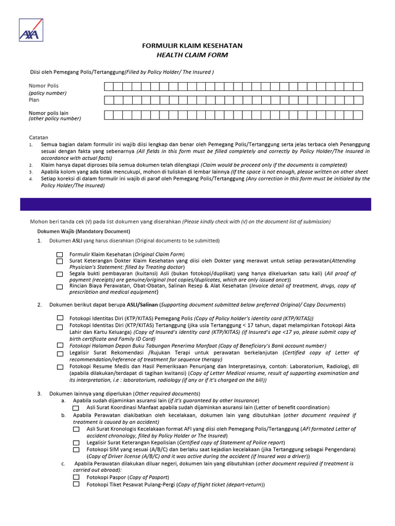 Formulir Klaim Kesehatan Lengkap | PDF