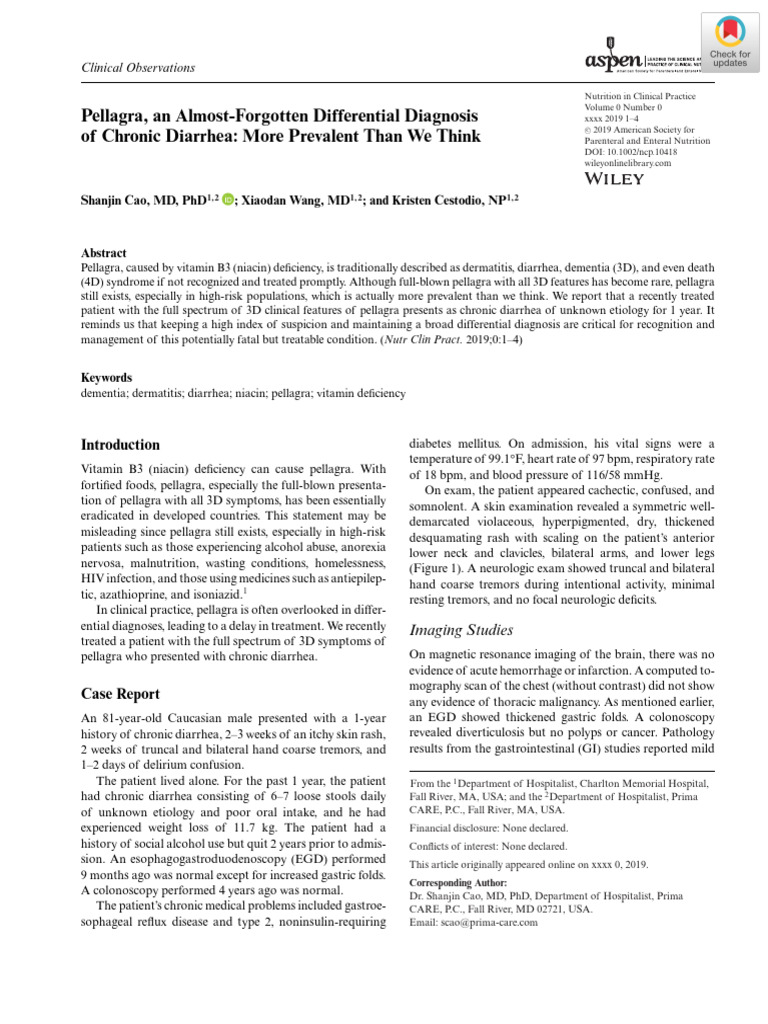 Pellagra, An Almost-Forgotten Differential Diagnosis of Chronic Diarrhea: More Prevalent Than We ...