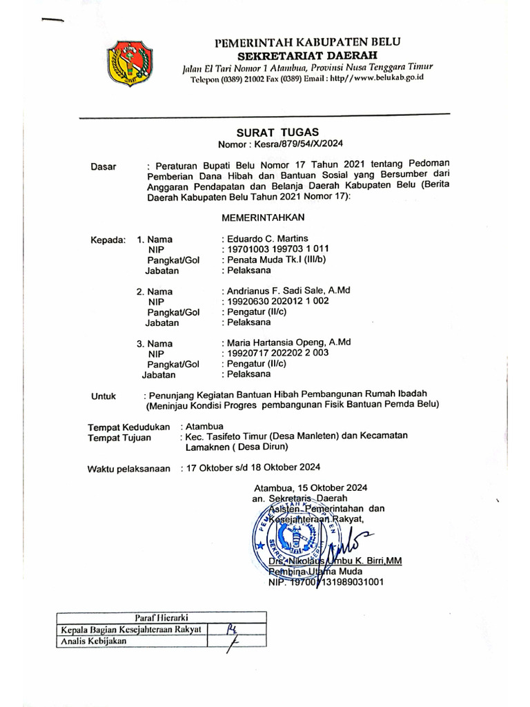 SPD & Surat Tugas | PDF