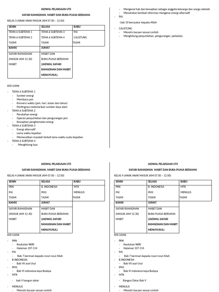 JADWAL PELAKSAAN UTS baru | PDF
