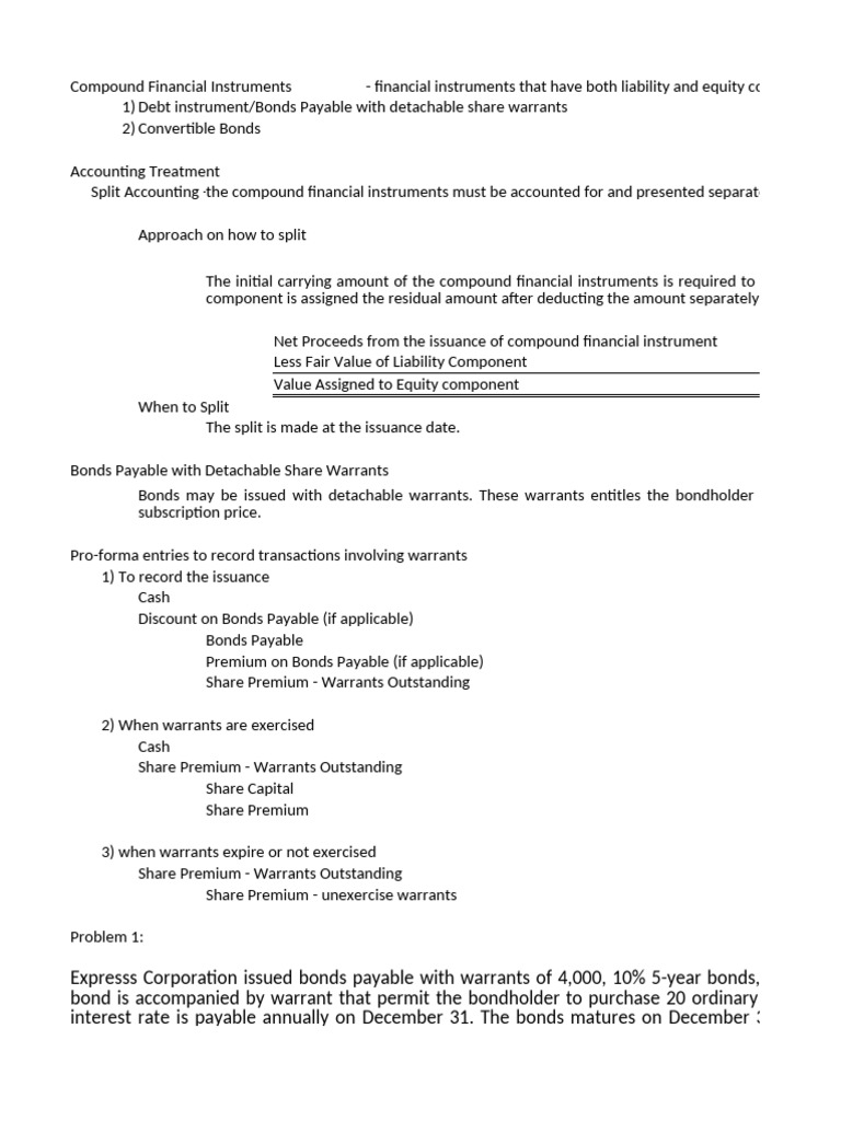 Compound Financial Instrumentsjkh | PDF | Bonds (Finance) | Warrant ...