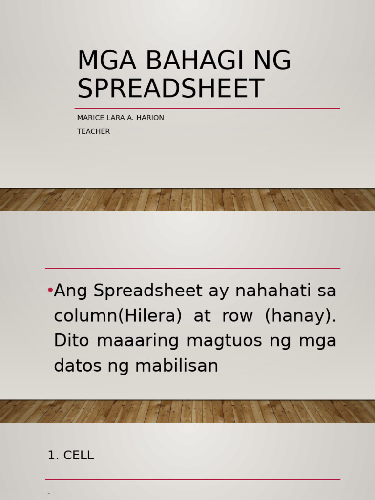 Epp Parts of Spreadsheet | PDF