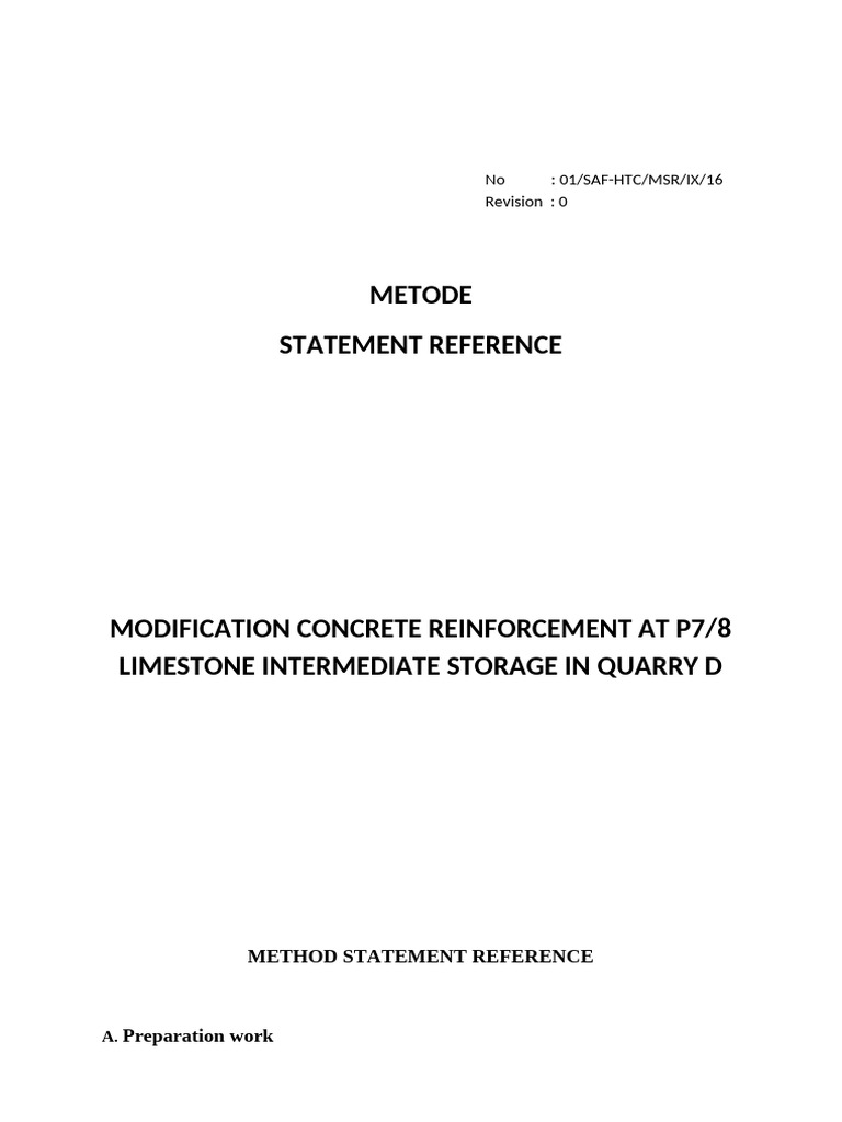 METODE STATEMENT REFERENCE - MODIFICATION CONCRETE REINFORCEMENT | PDF ...