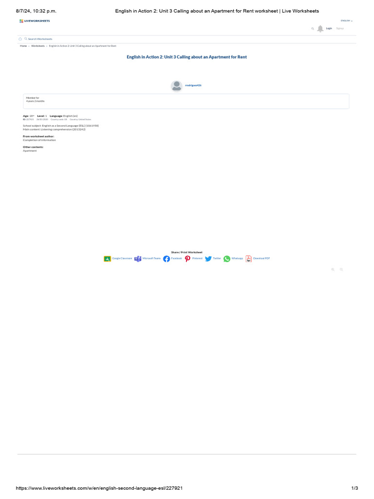 English in Action 2 - Unit 3 Calling About An Apartment For Rent ...