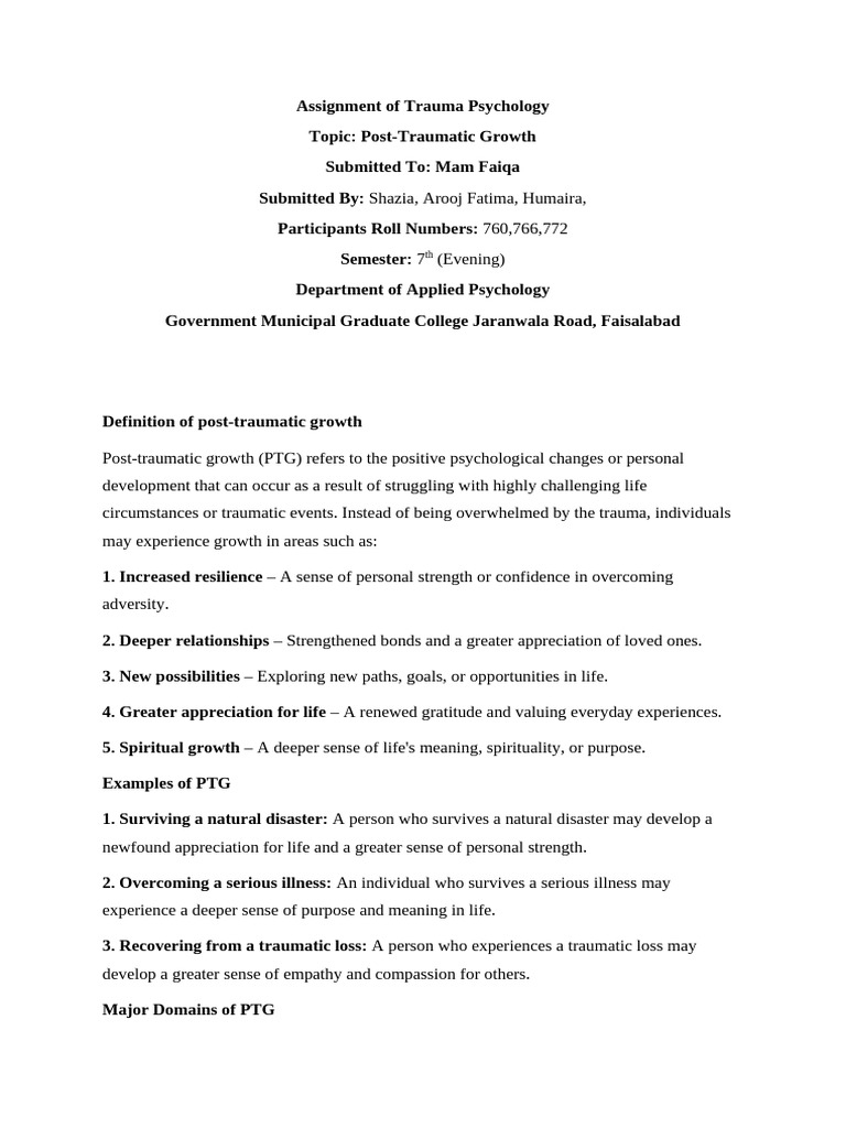 Assignment of Trauma Psychology | PDF | Psychological Concepts | Human ...