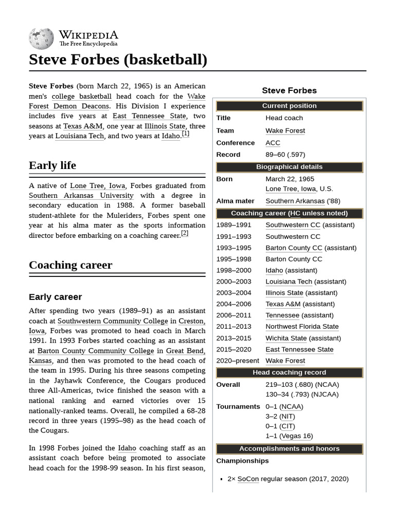 Steve Forbes: Wake Forest Basketball Coach | PDF | College Basketball ...